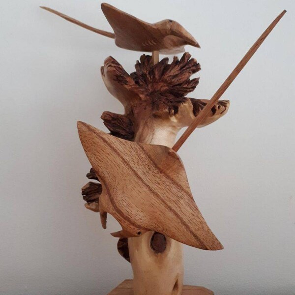 Wooden Manta Ray Couple Sculpture, Art Piece, Exotic, Figurine, Fish ...