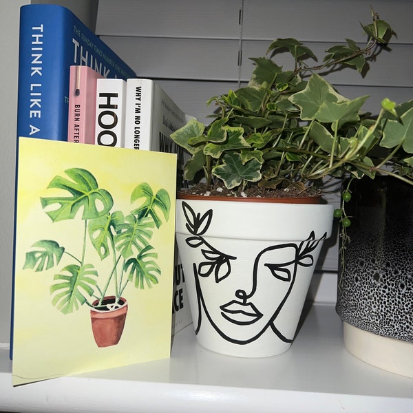 PLANT POT - Terracotta Pot With Abstract Face - Etsy