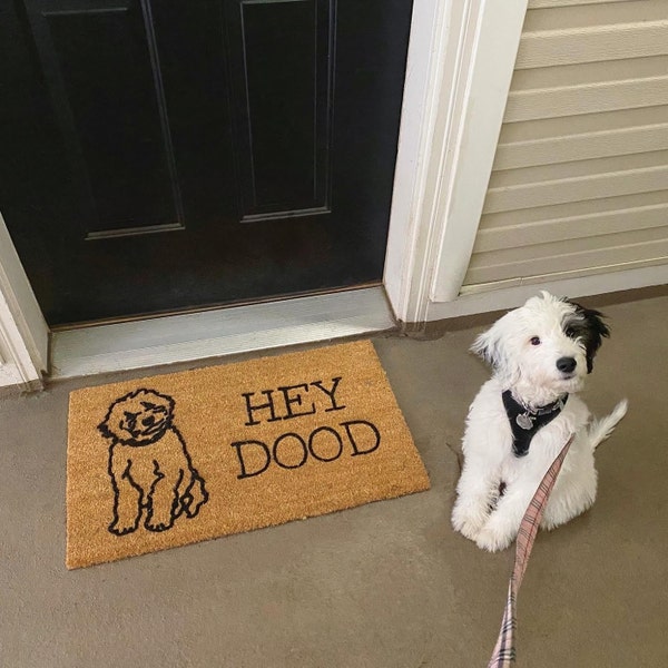 Hey Dood Funny Dog Doormat | Golden Doodle Welcome Mat | Gift for Dog ...