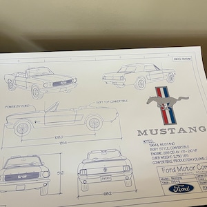 1966 Mustang Fastback blueprint Drawing Unframed Color Poster Print - Etsy