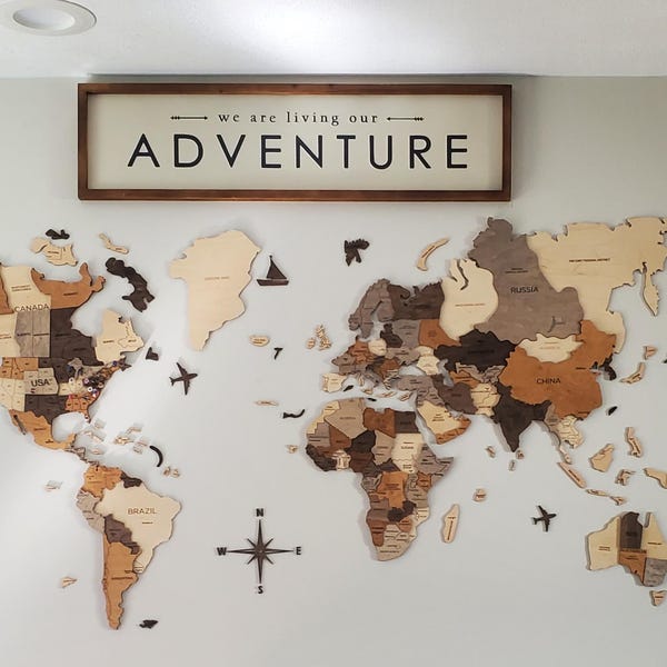 Wooden World Map Enjoy the Wood, Home Decor, World Map Wall Art, 5th ...