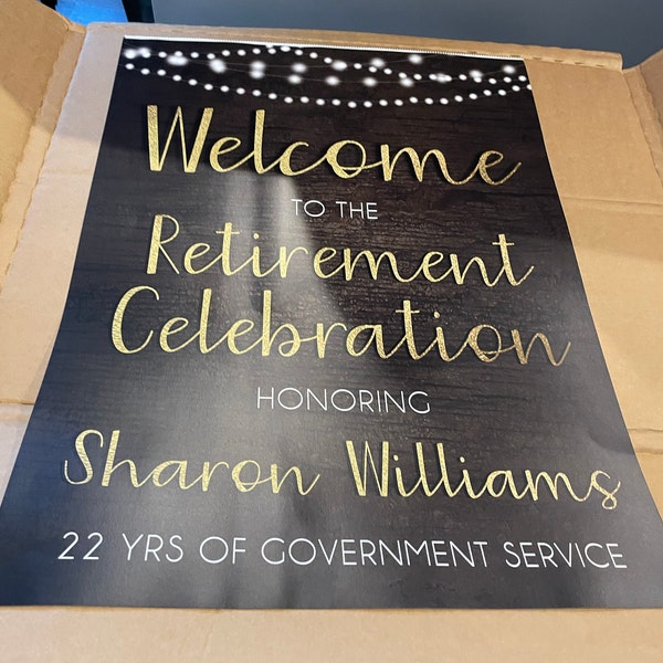 Retirement Celebration Welcome Sign, Rustic Gold Retirement Celebration ...