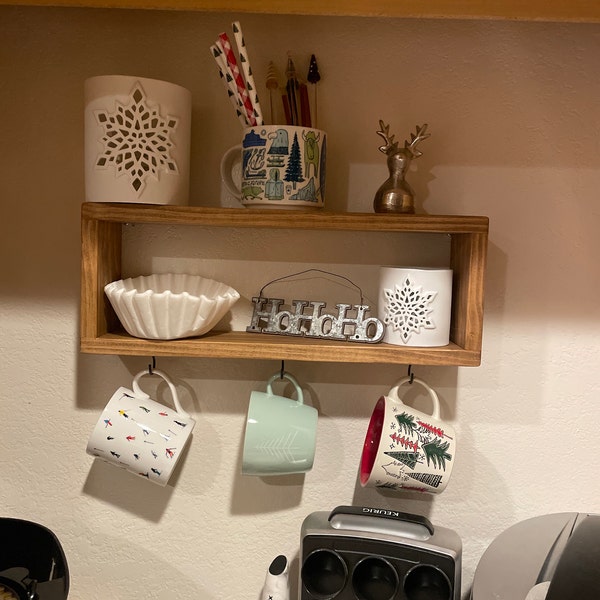 Floating Wood Box Coffee Shelf With Hooks - Etsy