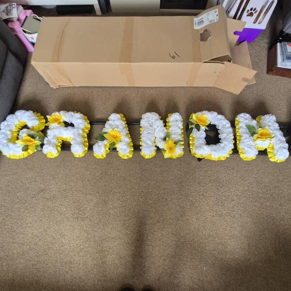 NAN WREATH - White With Yellow or ANY 3 Letters/colours Custom Funeral ...