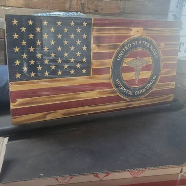 Navy Hospital Corpsman USA Wooden American Flag - Rustic Wall Art - USA ...