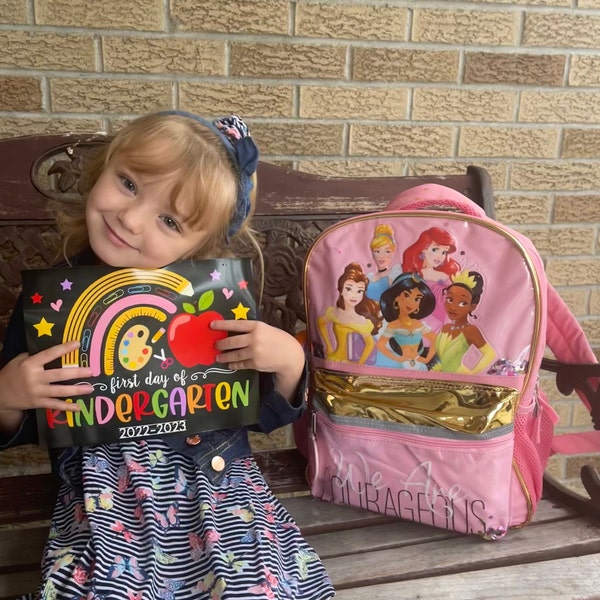 Rainbow First Day of Kindergarten Sign Printable, Girl Back to School ...