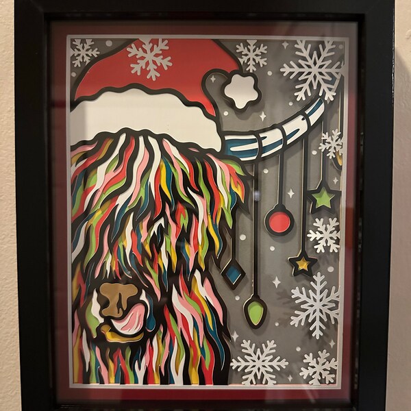 Christmas Highland Cow 3D SVG/ Highland Cow Shadow Box/ Highland Cow ...