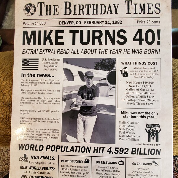 40th Birthday Decorations 40 Years Ago Born in 1984 Newspaper With Fun ...