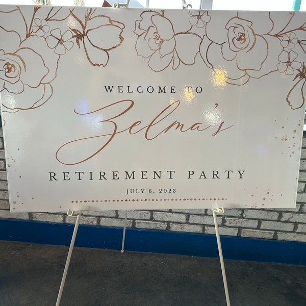 Roses & Gold Retirement Party Welcome Sign, Printable Greenery, Faux ...