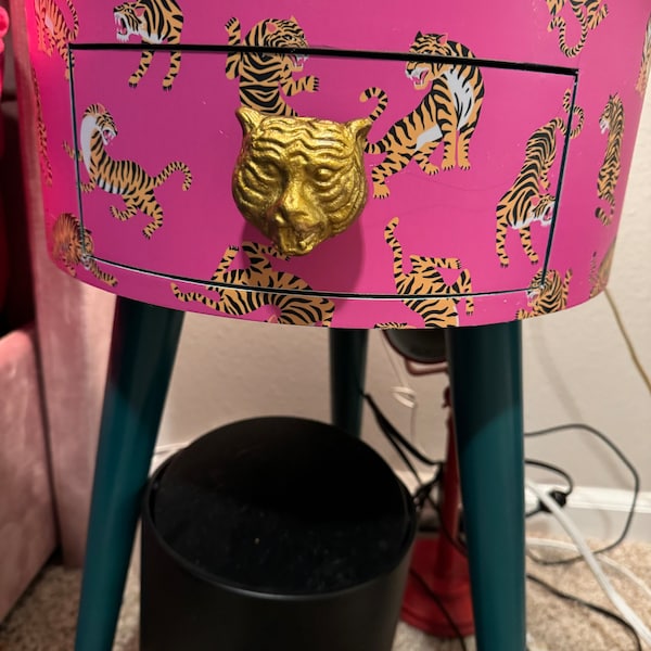Pink Tiger Square Bedside Table, Two Drawers, Ideal Nightstand. Flamingo and Baby Pink With Gold ...