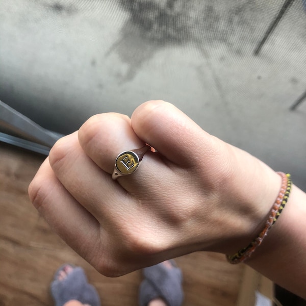 14k Gold Initial Signet Ring,custom Initial Ring,personalized Ring,birthday Gift,letter Ring ...