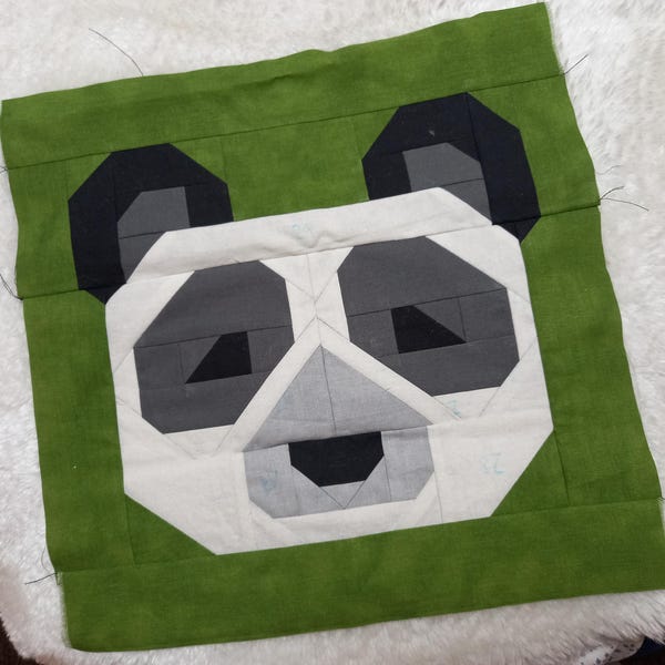 Panda Quilt Block Pattern Bear Face Animal PDF - Instructions for 6 ...