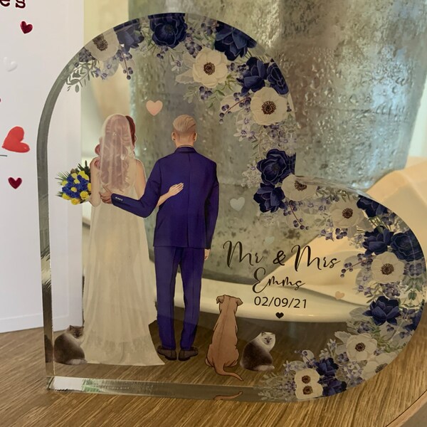 Personalized Bride and Groom Print With Pet Heart Acrylic Plaque ...