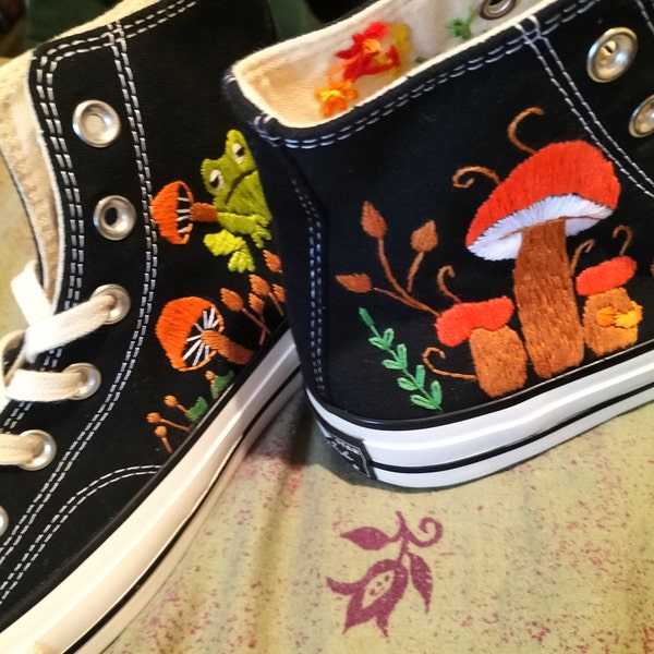Embroidery Converse/ Frog, Flower, and Mushroom Embroidered Sneakers ...