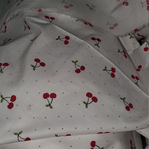 Fabric by the Half Yard Small Cherries and Dots, White, Cherry Fabric ...