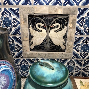 Swan Art Nouveau , Vintage Design Tile, Reproduction Printed on Tile - Etsy