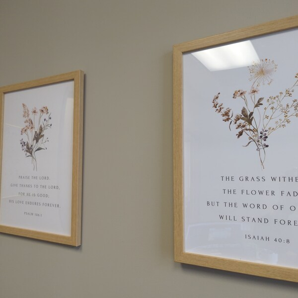 Christian Floral Set of 3, Bible Verse Wall Art, Botanical Scripture ...