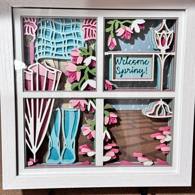 3D Layered Spring Rain SVG, Spring Shadow Box, Magnolia Flowers 3D Svg ...