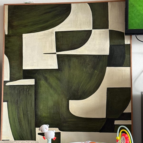 Beige and Green Minimalist Painting on Canvas Large Plaster Wall Art ...