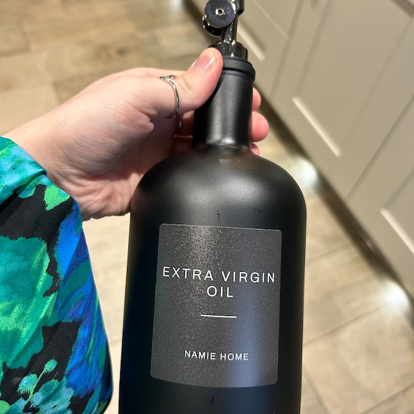 Matt Black Tall Neck Glass Oil Bottle 700ml Labelled - Refillable ...