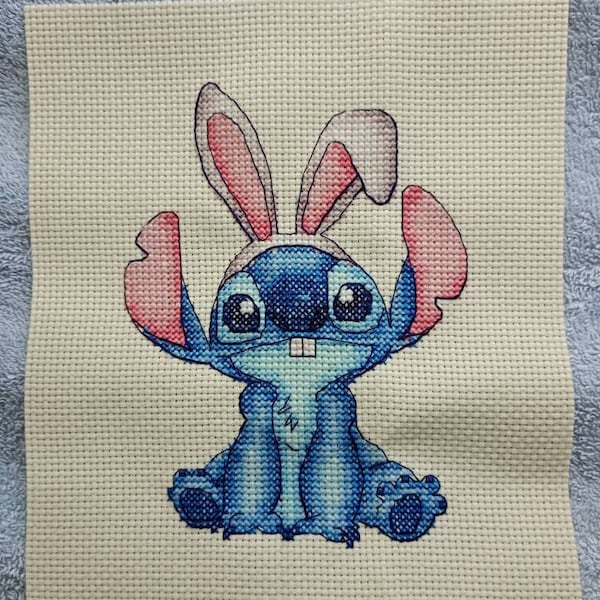 Easter Blue Alien Bunny Counted Cross Stitch Cartoon Cross Stitch ...