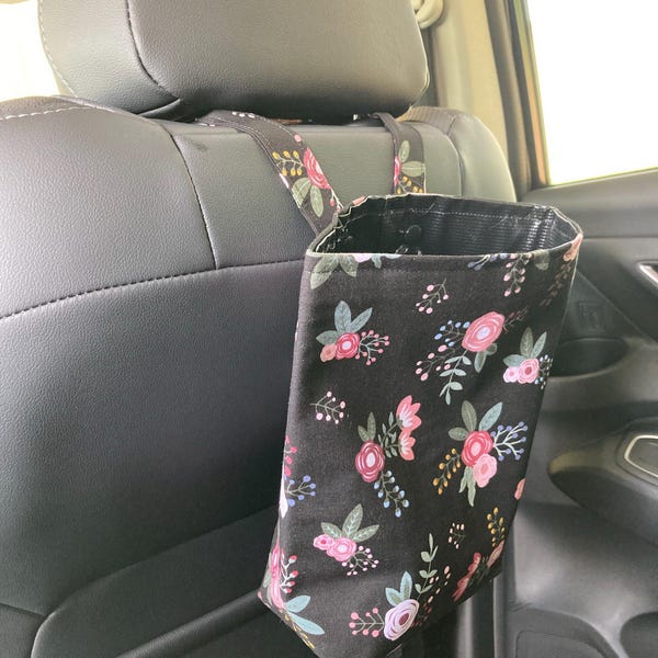 Pink Roses Car Trash Bag, Waterproof Lining, Car Caddy Organizer, Car ...