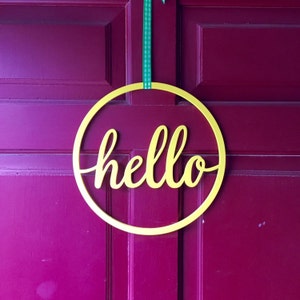 Circle Hello Script Wood Sign Wood Sign Art Wooden Hello | Etsy