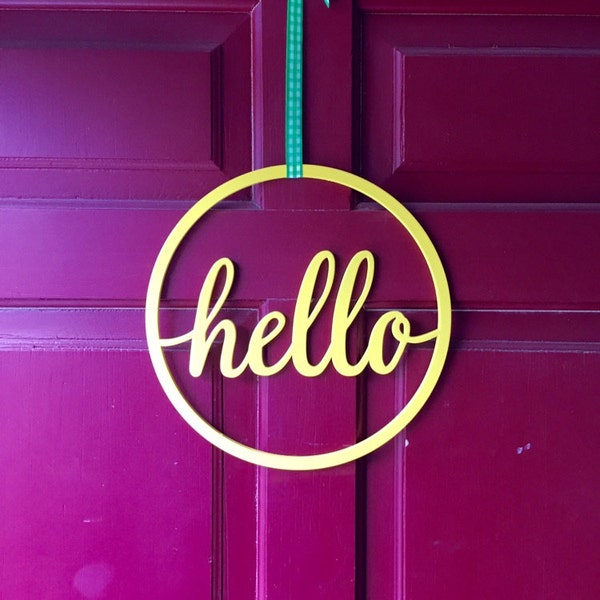 Circle Hello Script Wood Sign wood Sign Art, Wooden Hello, Hello Sign ...