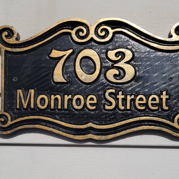 Wood Address Sign Antique Brass Finished Victorian Sign Double Scroll ...