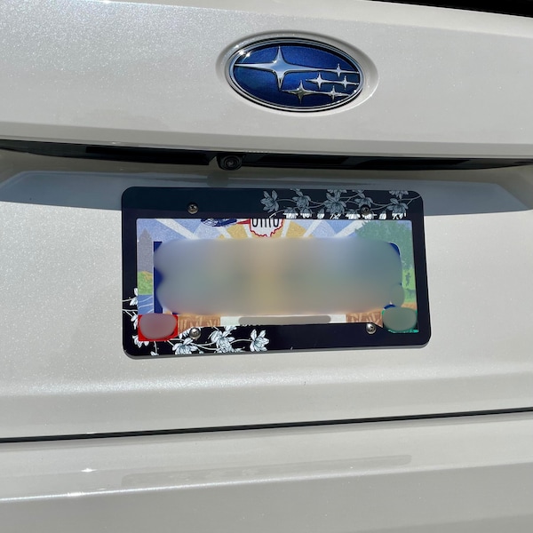 Black and White Flower License Plate Frame Cute Flower Black License ...