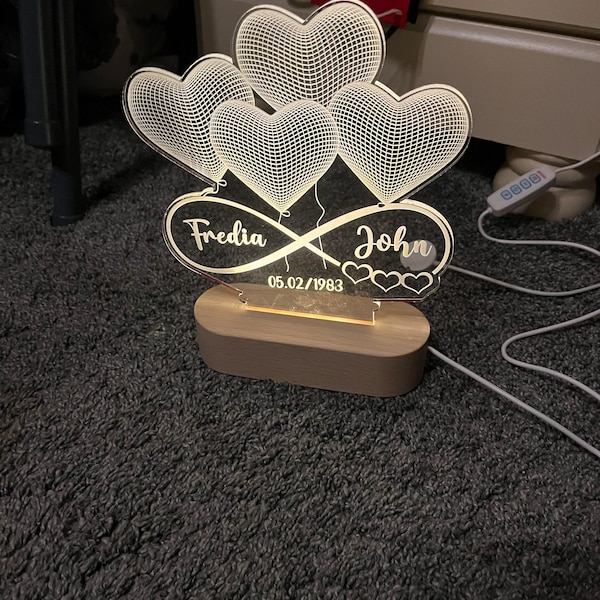 Personalized 3D Illusion LED Lamp | Infinity Heart Valentines Gift ...