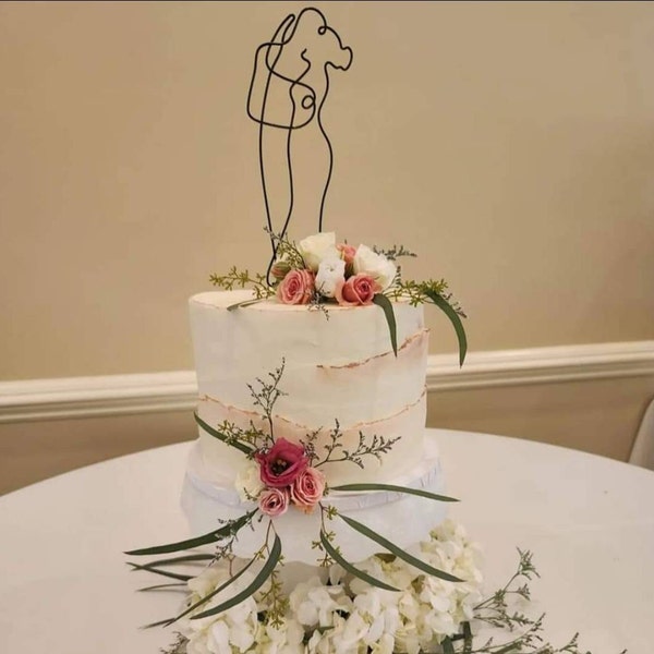 Kissing Dancing Couple Wire Wedding Cake Topper Bride Groom Minimalist ...