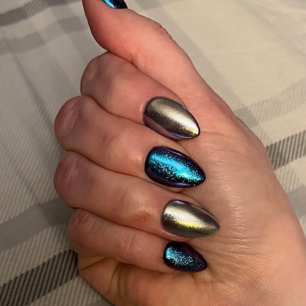 Dark Purple Gothic Press on Nails Custom Shape / Size Matte Black Glue ...