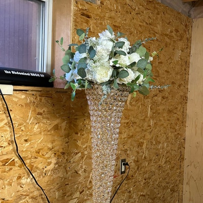 White and Sage Green Wedding Table Arrangement, Guest Table Flower Ball ...