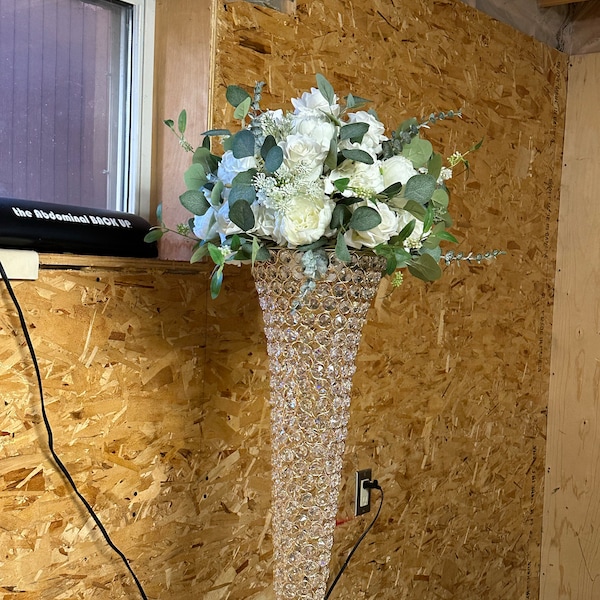 White and Sage Green Wedding Table Arrangement, Guest Table Flower Ball ...