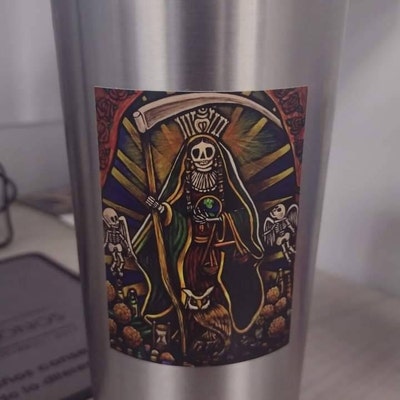 Santa Muerte Virgen Sticker, Holographic Vinyl 3x2.25 Santa Muerte ...