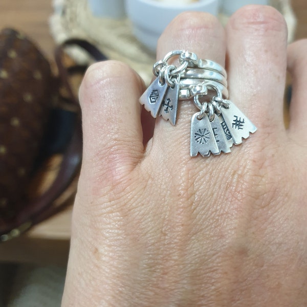 Latvian 7 Days Ring or Bride's Ring With Pagan Symbol Charms, Ring With ...