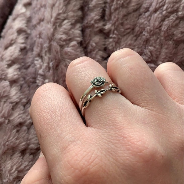 Sterling Silver Rose Ring, Dainty Rose Ring, 3D Rose Ring, Valentines ...