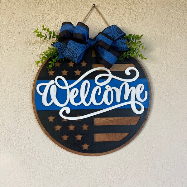 Police Door Hanger, Law Enforcement Appreciation Gift, Blue Line Door ...