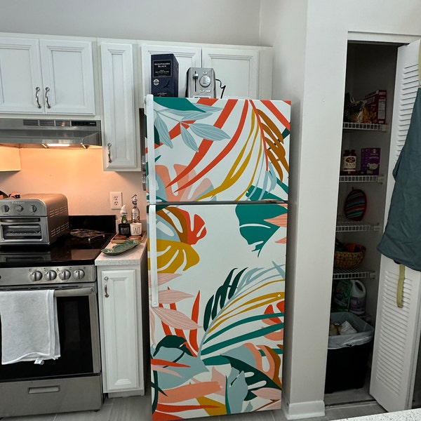 Colorful Tropical Leaf Monstera Palm Refrigerator Fridge Freezer Wrap ...