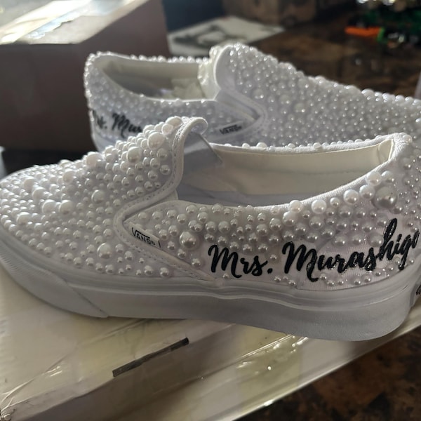 Custom Platform Vans -full Pearl Bling Vans Wedding Sneakers for Bride ...