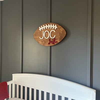 Football Name Sign 18-36 Diameter Round Sign Child Baby Name Football ...