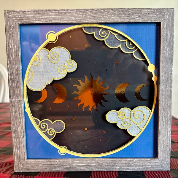3D Moon Phases and Sun Shadow Box, Celestial Shadow Box, Stars 3D SVG ...