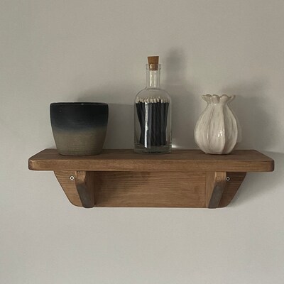 Small Wooden Shelf, Natural Wood Bookshelf With Brackets, 44 Cm L X 15 ...