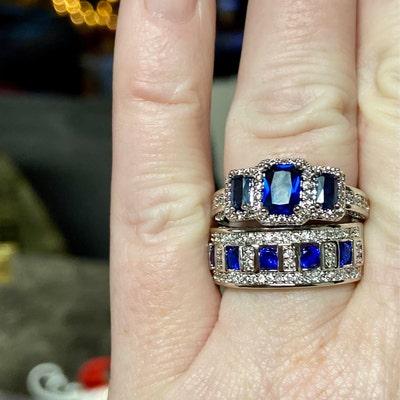 Gina 3ct Sapphire Blue Round CZ Encrusted Silver Band Ring-sapphire ...