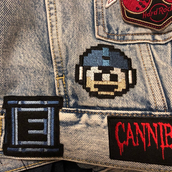 Pixel Art Mega Man Extra Life Shiny Metallic Embroidery Iron on Patch ...