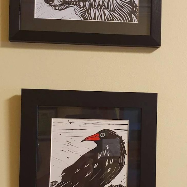 Original Magpie Linocut Print: Hand Made Aboard Narrowboat Charlamy and ...
