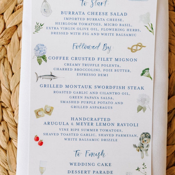 Custom Menus With Calligraphy and Watercolor Illustrations - Etsy