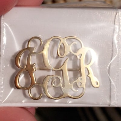 1 Inch to 3 Inches 3 Initials Brooch in 18k Yellow Gold Plated 925 ...