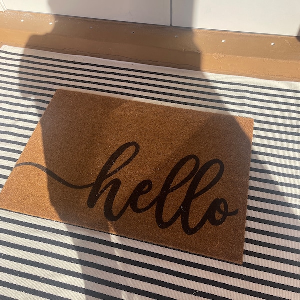 Doormat Hello Cursive Script Door Mat - Cute Doormat - Welcome Mat Door ...